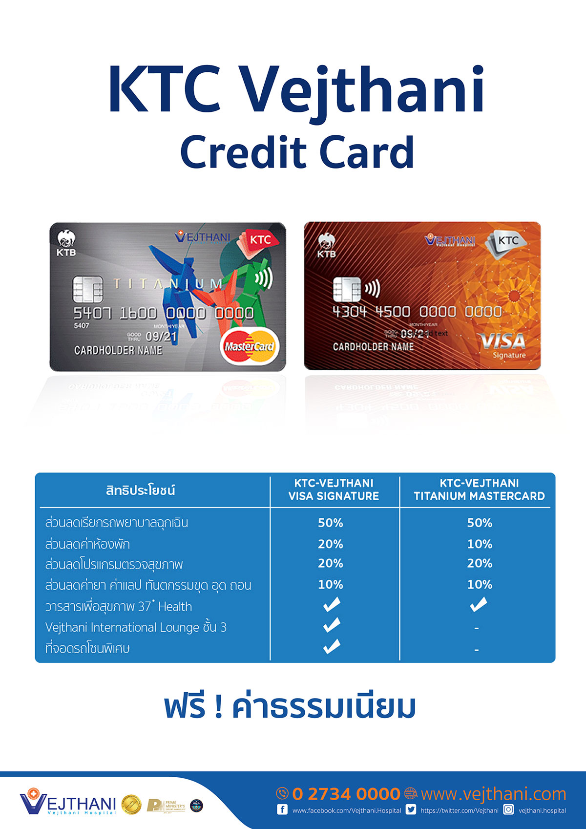 KTC Vejthani Credit Card ฟรี ค่า ธรรมเนียม Vejthani Hospital เวชธานี